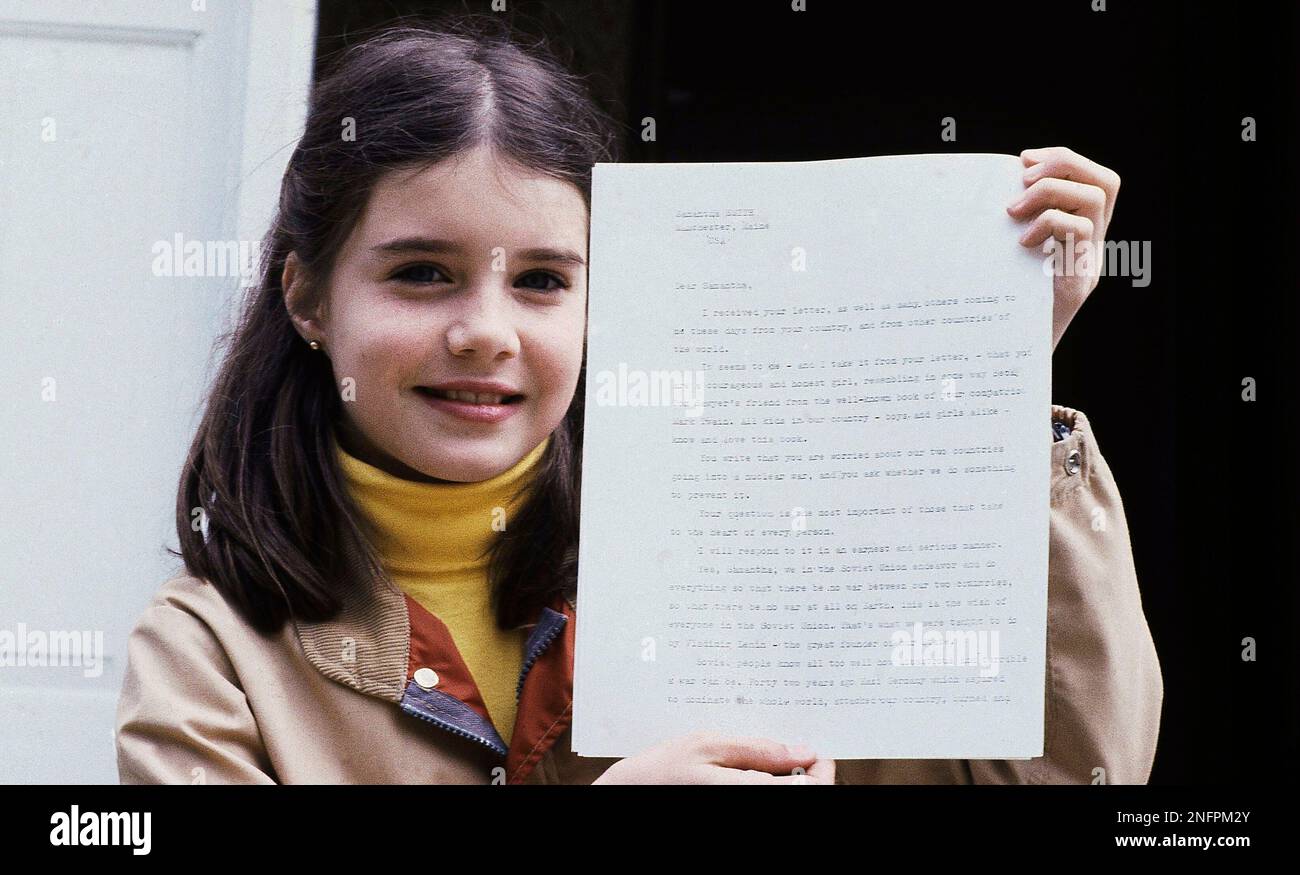 Samantha Smith, of Manchester, Maine, holds letter she received from ...