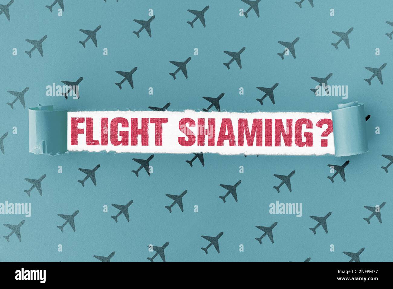 torn paper with text FLIGHT SHAMING in opening Stock Photo - Alamy
