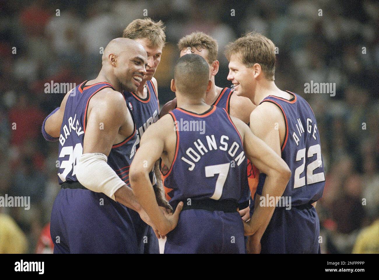 Phoenix Suns players Charles Barkley, left, Kevin Johnson, and Danny ...