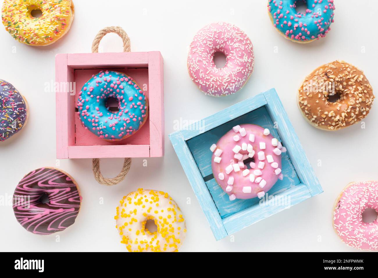 Cute donuts colorful boxes Stock Photo - Alamy