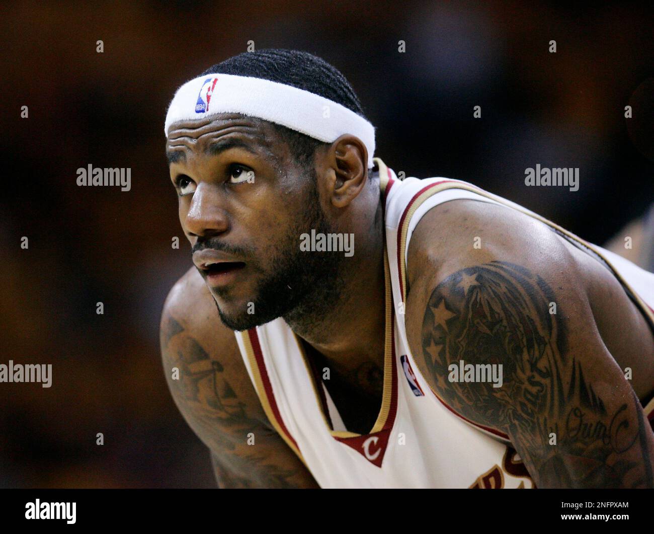 Cleveland Cavaliers' LeBron James looks at the scoreboard during Game 5 ...