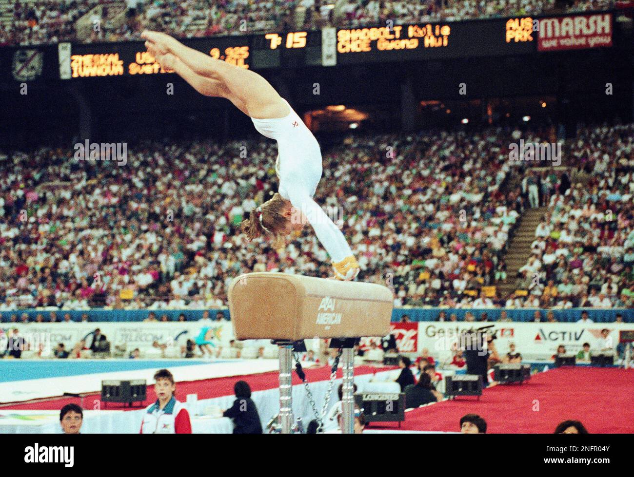 The United State's Kim Zmeskal of Houston, flips off the vault in the ...