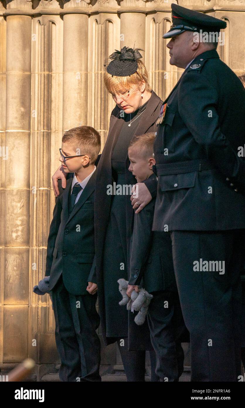 Shelley, widow of Barry Martin with their eight-year-old twins Oliver ...