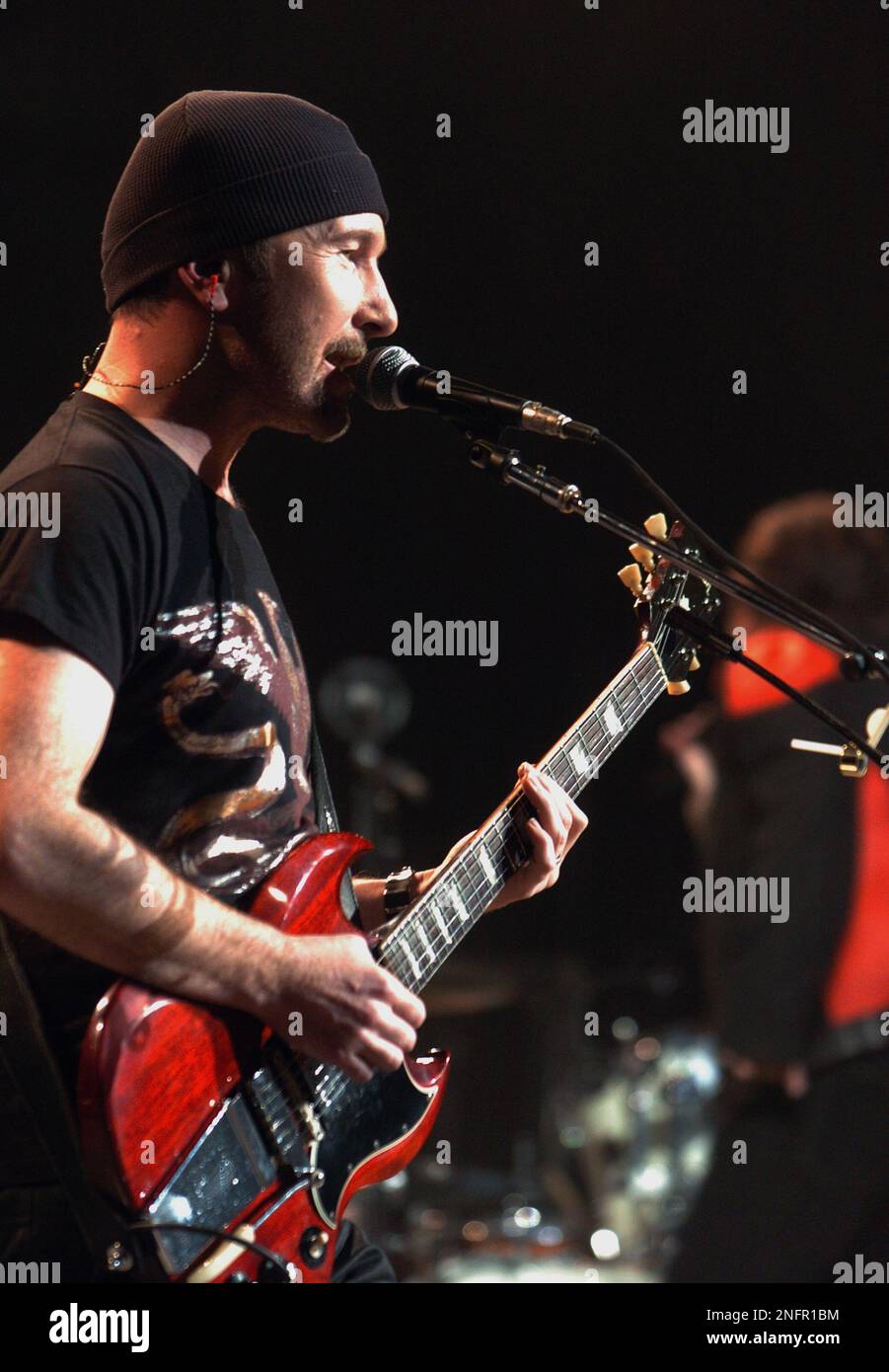 The Edge, guitarist of U2, performs in concert in Portland, Ore ...