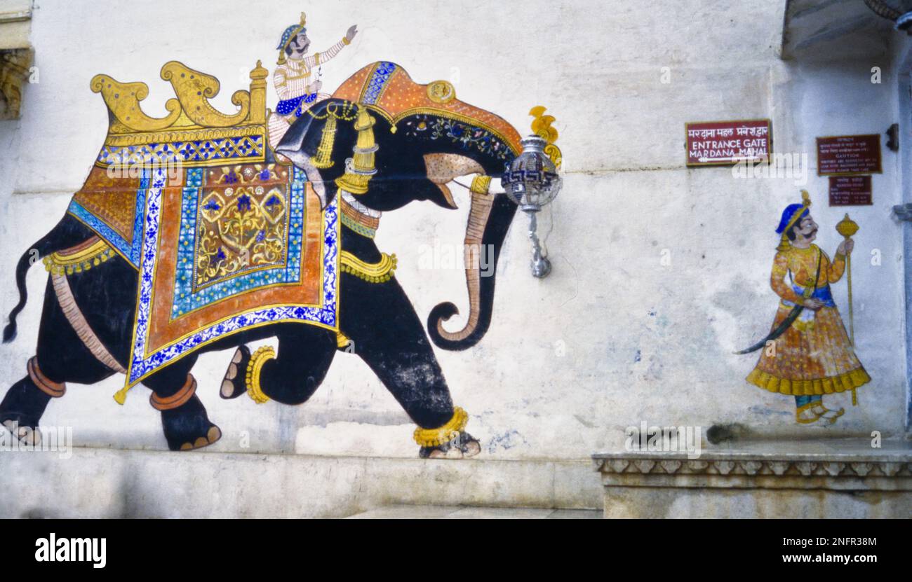 Historic Archive Image Of Wall Art, Street Painting Of A Mahoot Riding ...