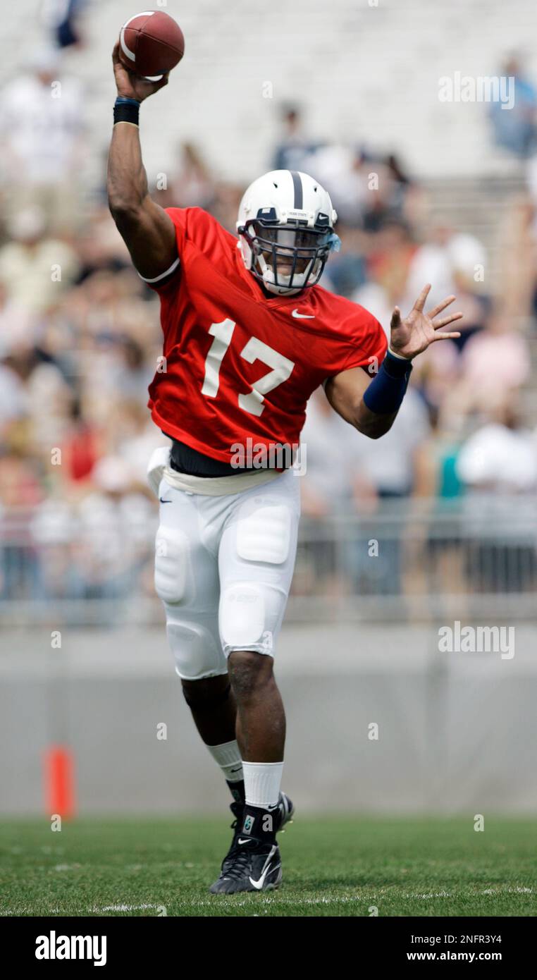 Penn State quarterback Daryll Clark passes the ball during warm-ups ...