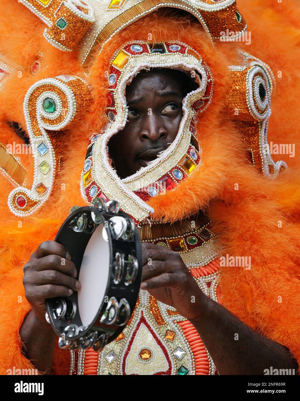 Mardi Gras Indian Shaka of the Yellow Pocahontas performs with during ...