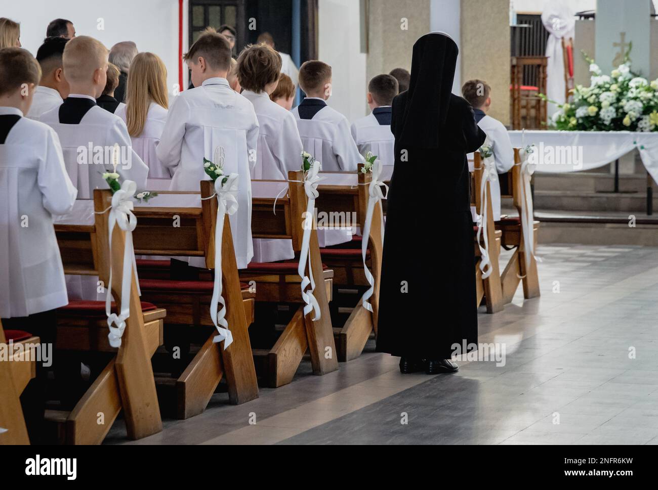 First Communion ceremony in Warsaw city, capital of Poland Stock Photo ...