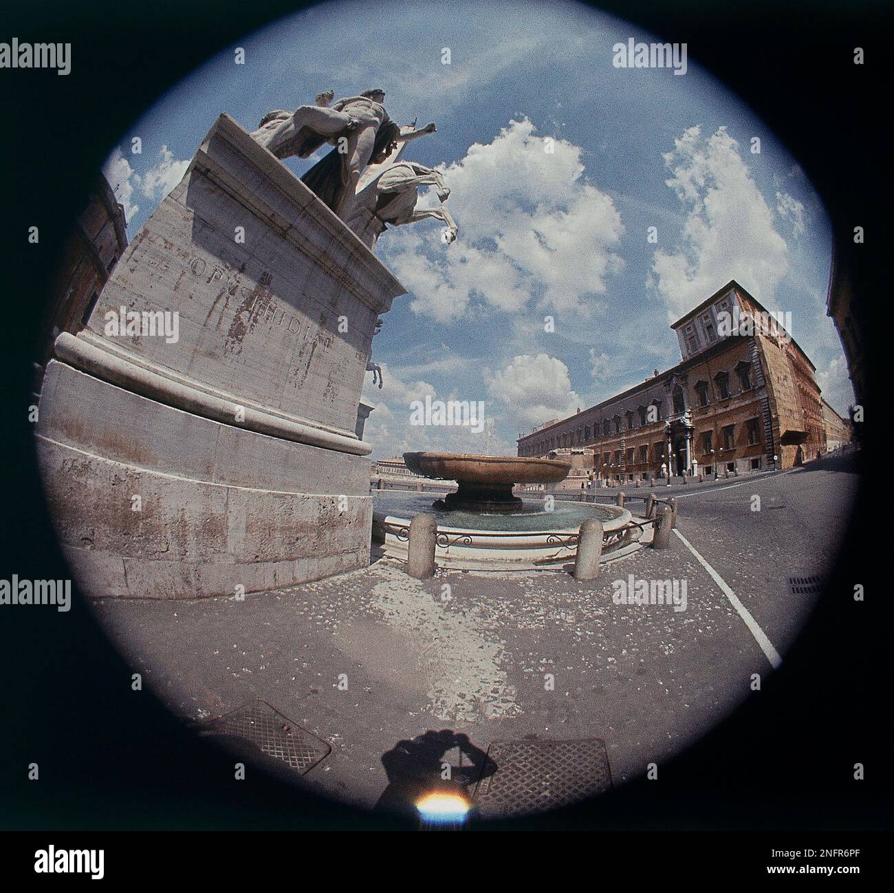 Fish-eye-view across the Quirinale Square, with its big fountain and ...