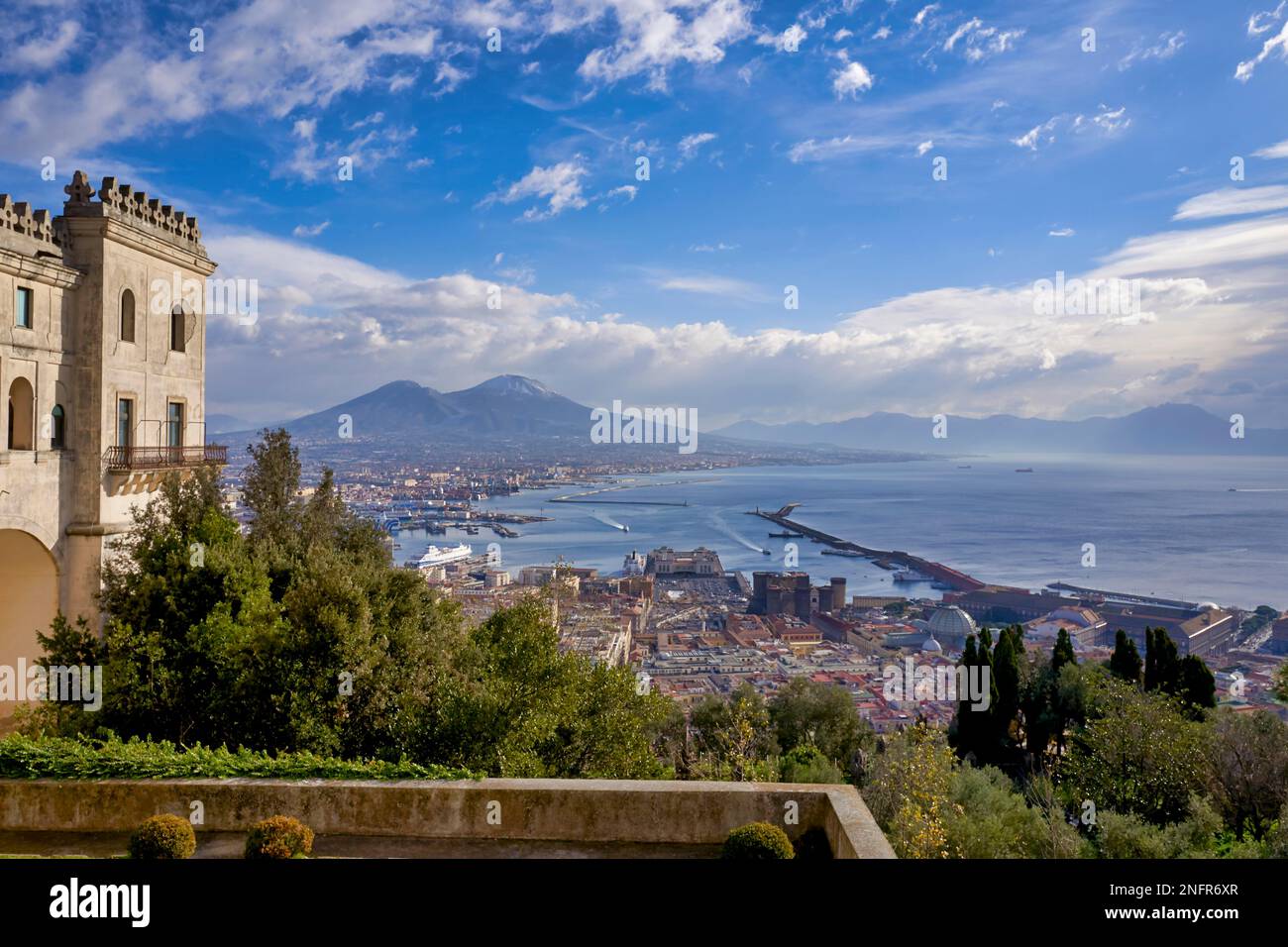 Naples Campania Italy. View of the gulf of Naples and Mount Vesuvius ...