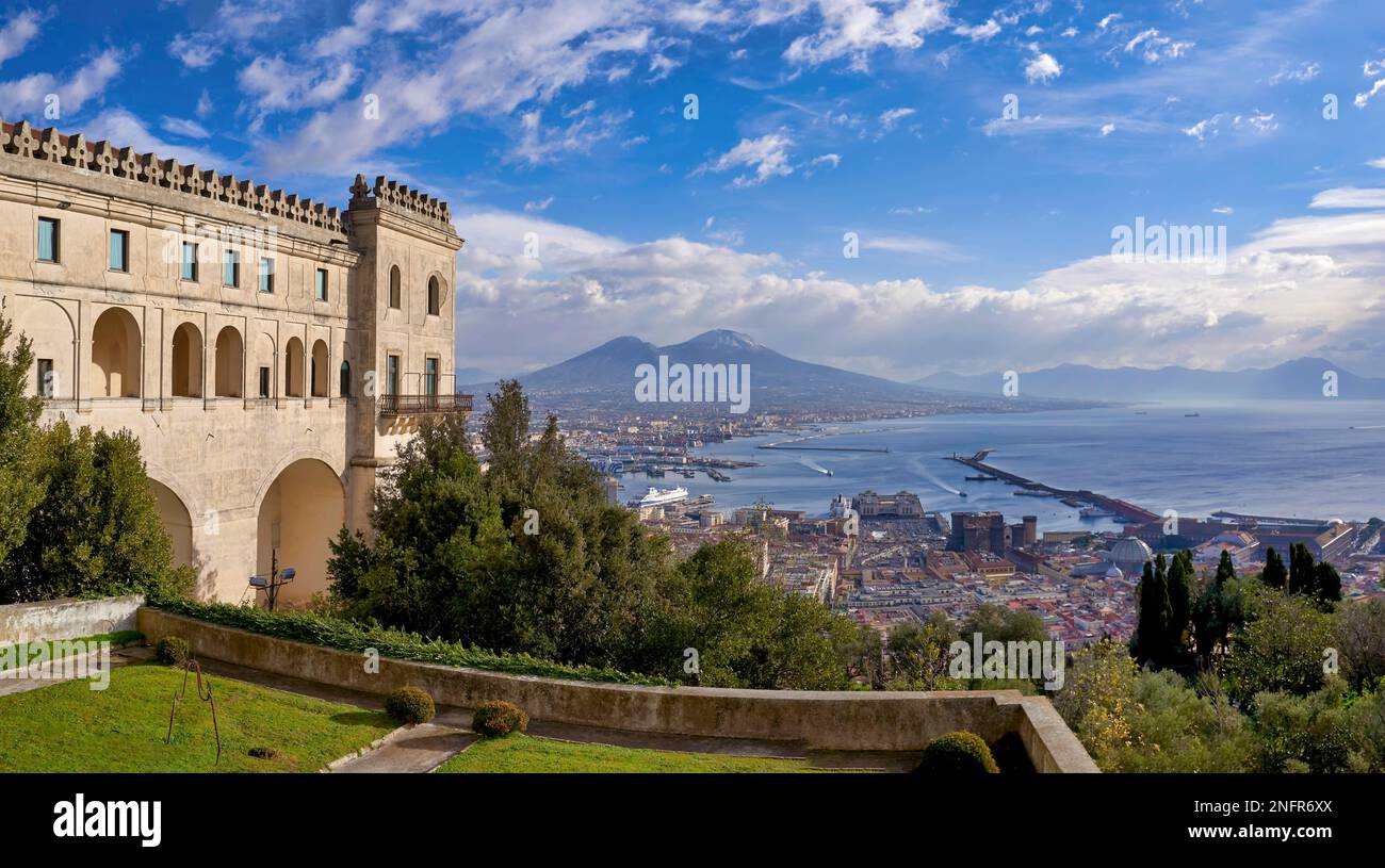 Naples Campania Italy. View of the gulf of Naples and Mount Vesuvius ...