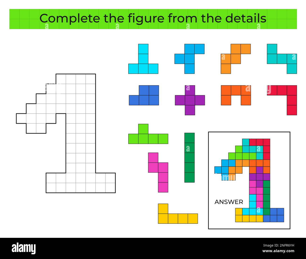 Complete the figure. Puzzle game with number 1 Stock Vector Image & Art ...