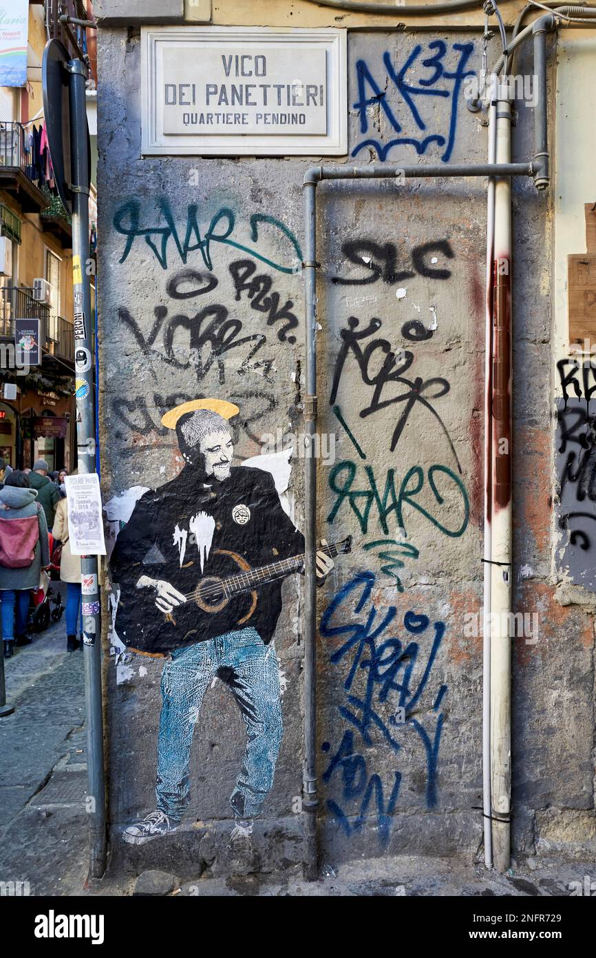 Naples Campania Italy. Street graffiti depicting Pino Daniele, famous ...