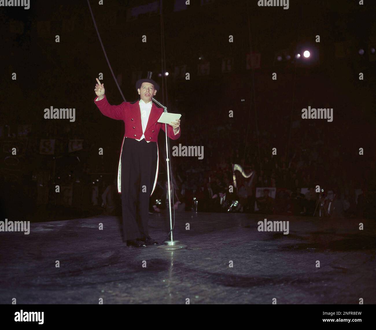 Actor Milton Berle, shown as master of ceremonies on March 30, 1955 at ...
