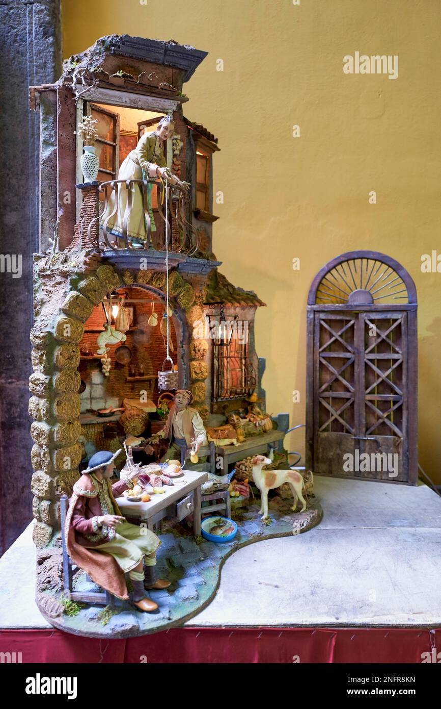 Naples Campania Italy. Hand crafted Christmas Nativity Scene in the ...