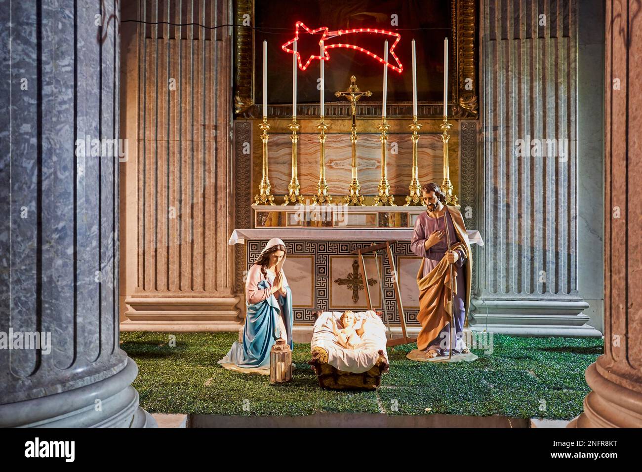 Naples Campania Italy. Nativity scene inside Basilica reale pontificia ...