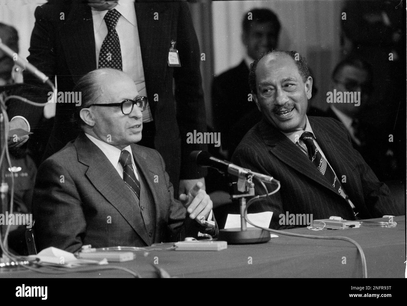 Egyptian President Anwar Sadat, right, laughs as Israeli Prime Minister ...