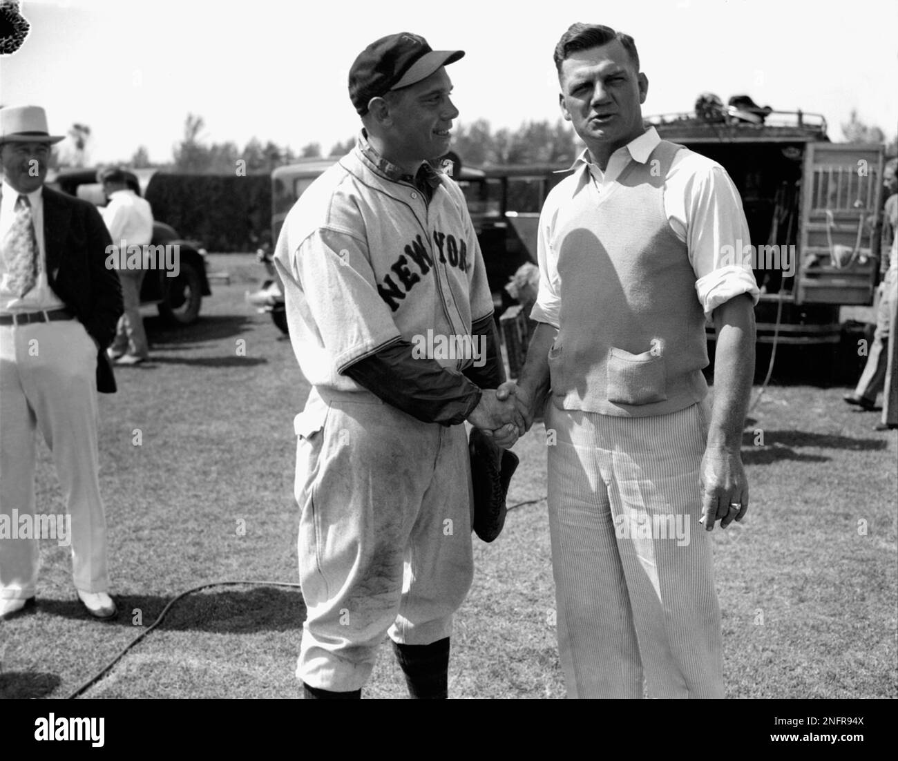 Manager Bill Terry, left, of the New York Giants, receives best wishes ...
