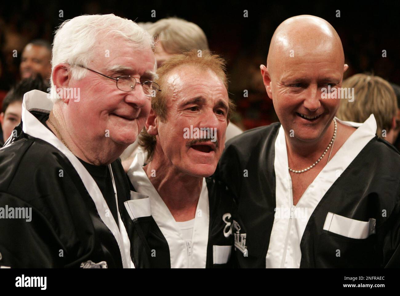 Enzo Calzaghe, center, father of Joe Calzaghe, is seen with cornermen ...