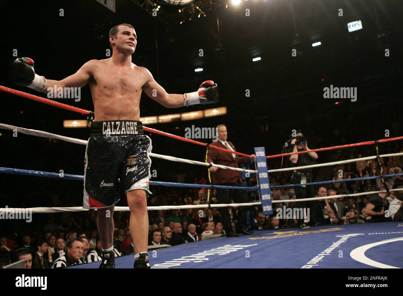 Joe Calzaghe, of Britain, during a pause in their light heavyweight ...