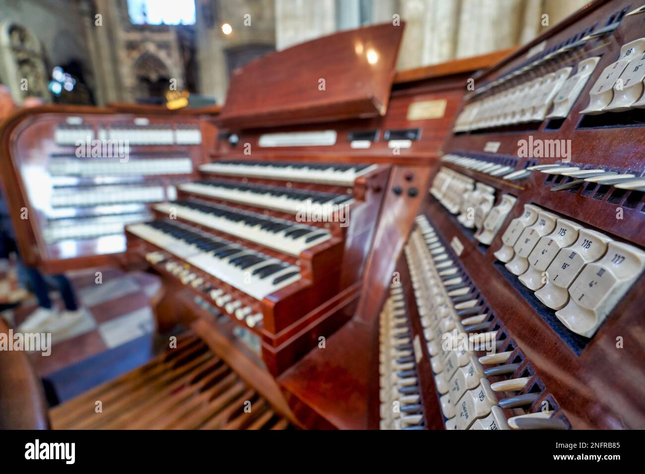 The keyboard of the organ of Stephansdom St. Stephen's cathedral in ...