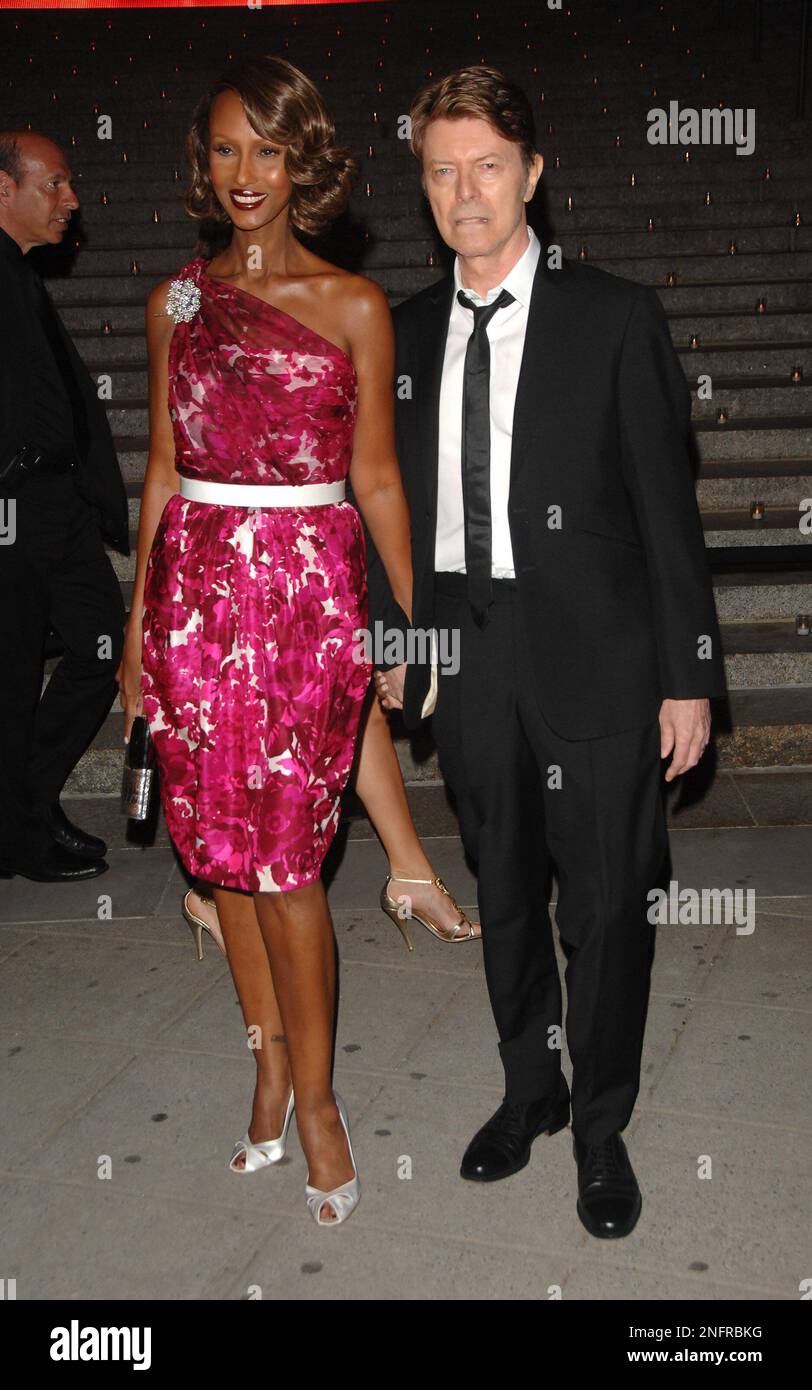 Model Iman and singer David Bowie arrive at the Vanity Fair party for ...