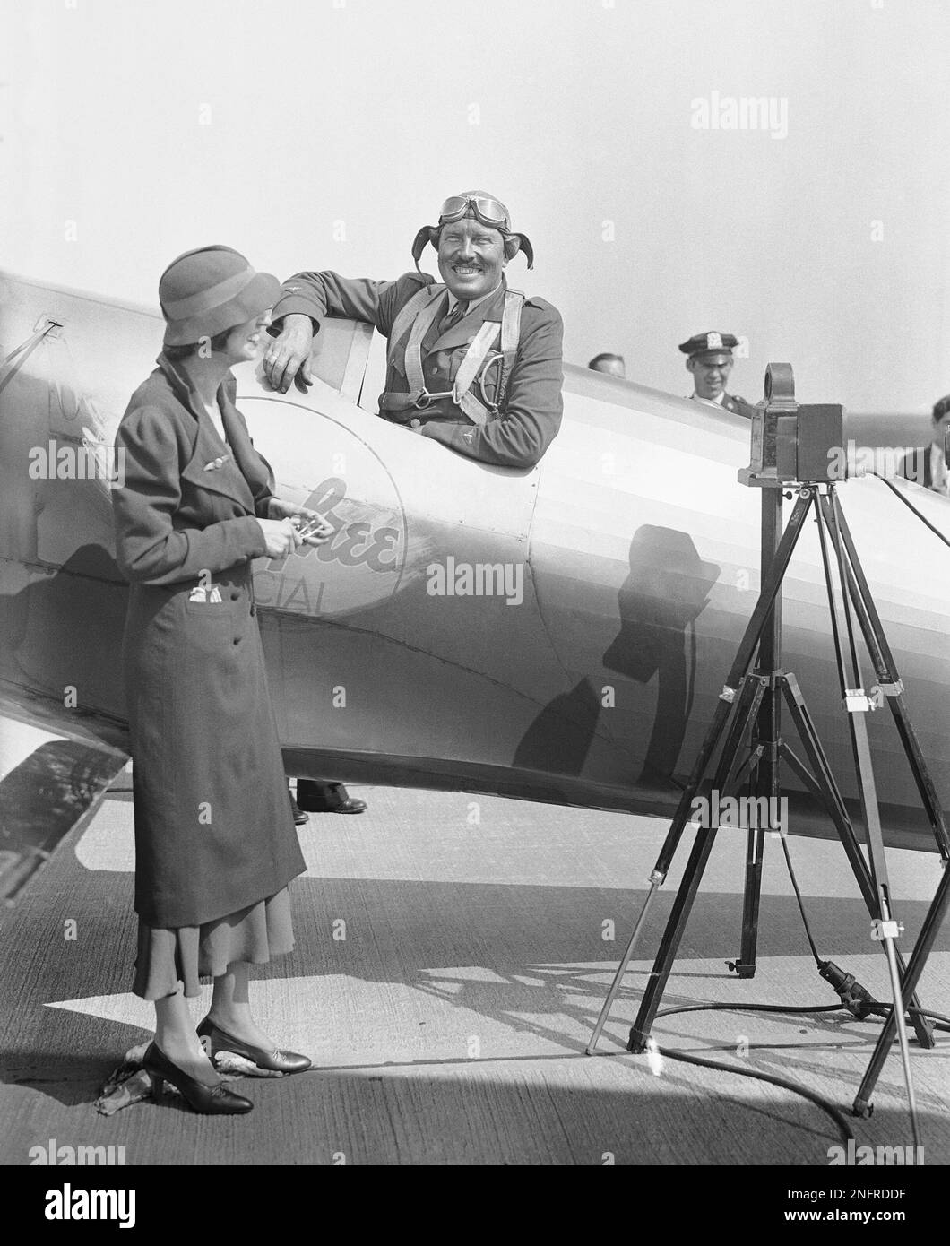 Col. Roscoe Turner is greeted by his wife, Carline, at Floyd Bennett ...