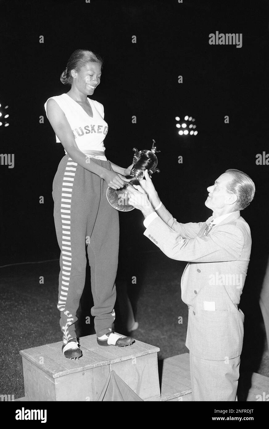Nell Jackson, Tuskegee Institute, Tuskegee Ala., recieved trophy for ...