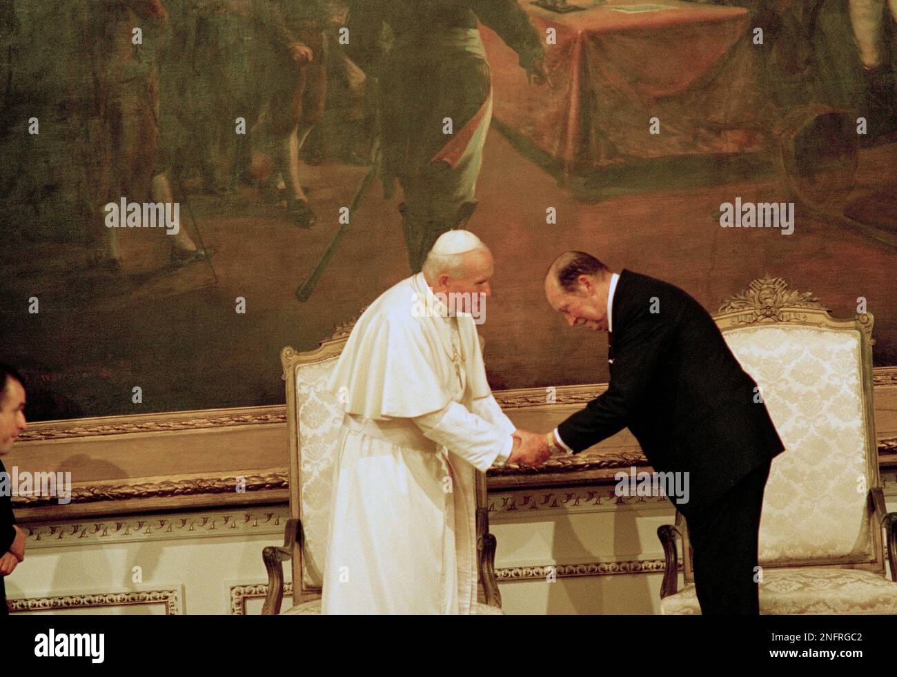 Pope John Paul II, left, and President Alfredo Stroessner of Paraguay ...