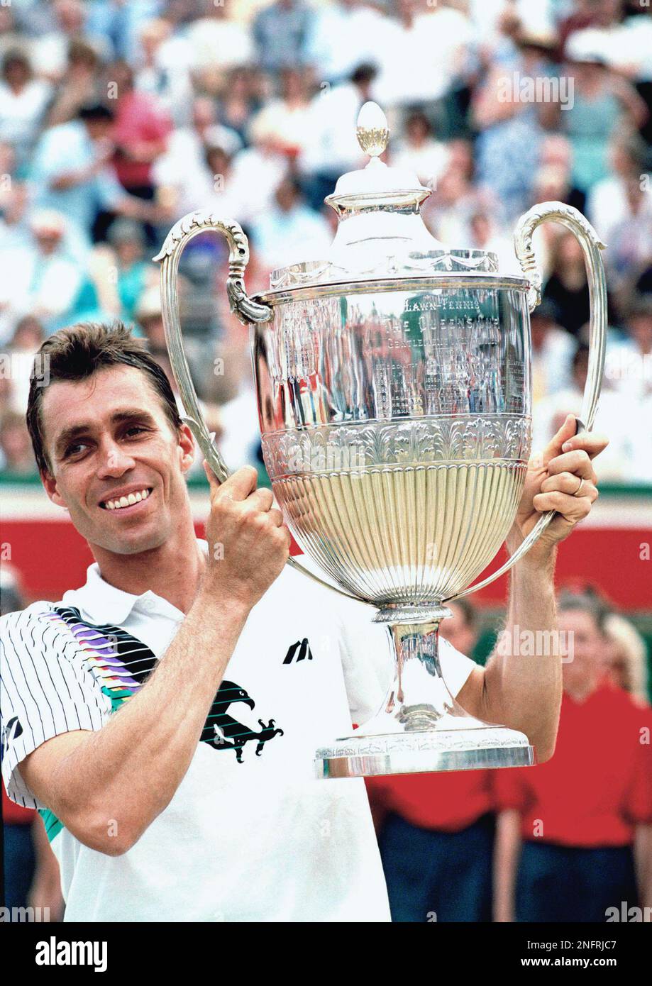 Czech born American Ivan Lendl shows his happiness at retaining his ...