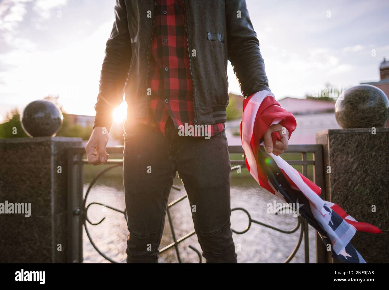 aggressive man with american flag Stock Photo - Alamy