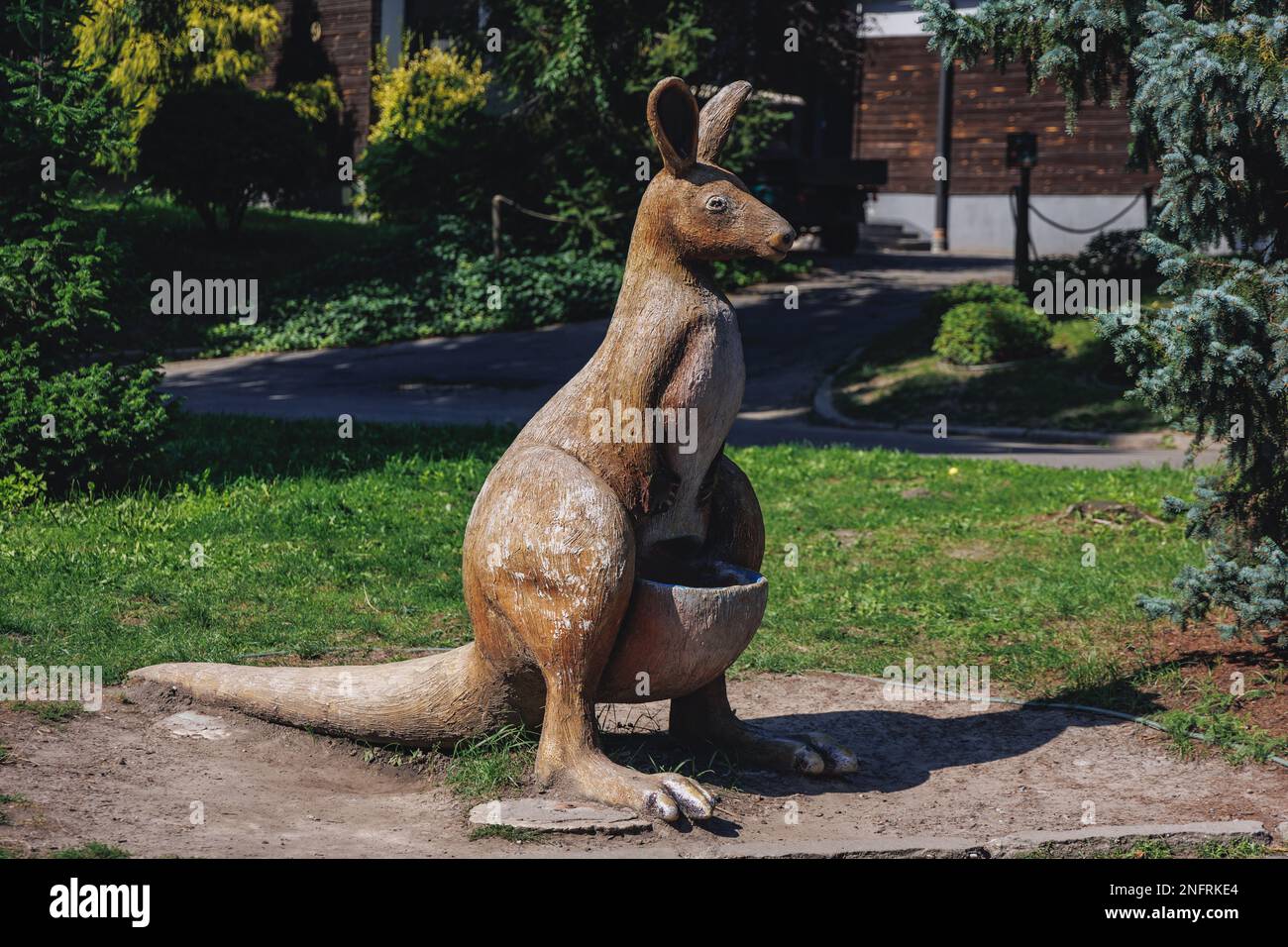 Statue of kangaroo in Silesian Zoological Garden in Chorzow city ...