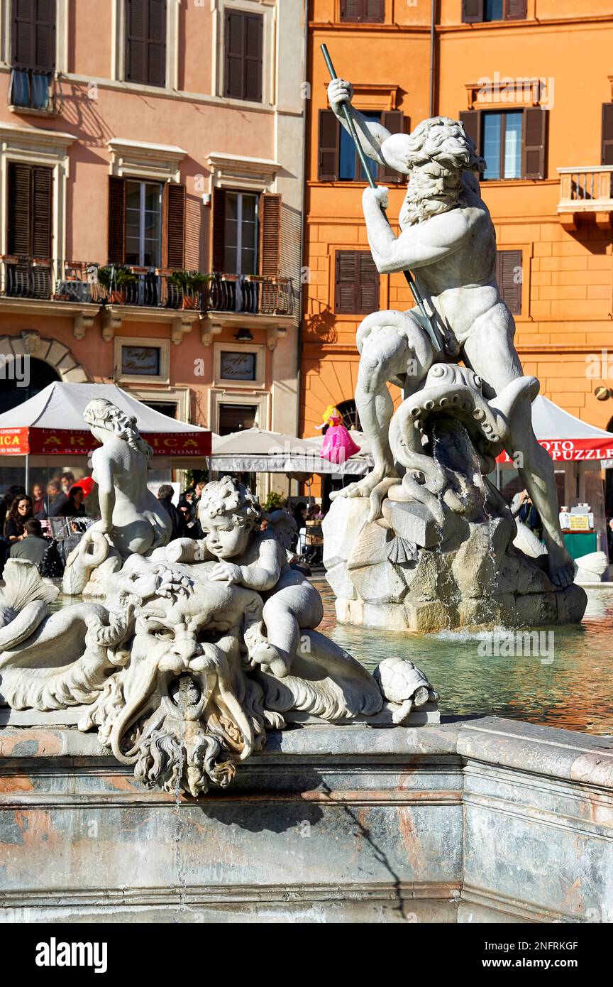 The fountain of Neptune in Piazza Navona. Rome Italy Stock Photo - Alamy