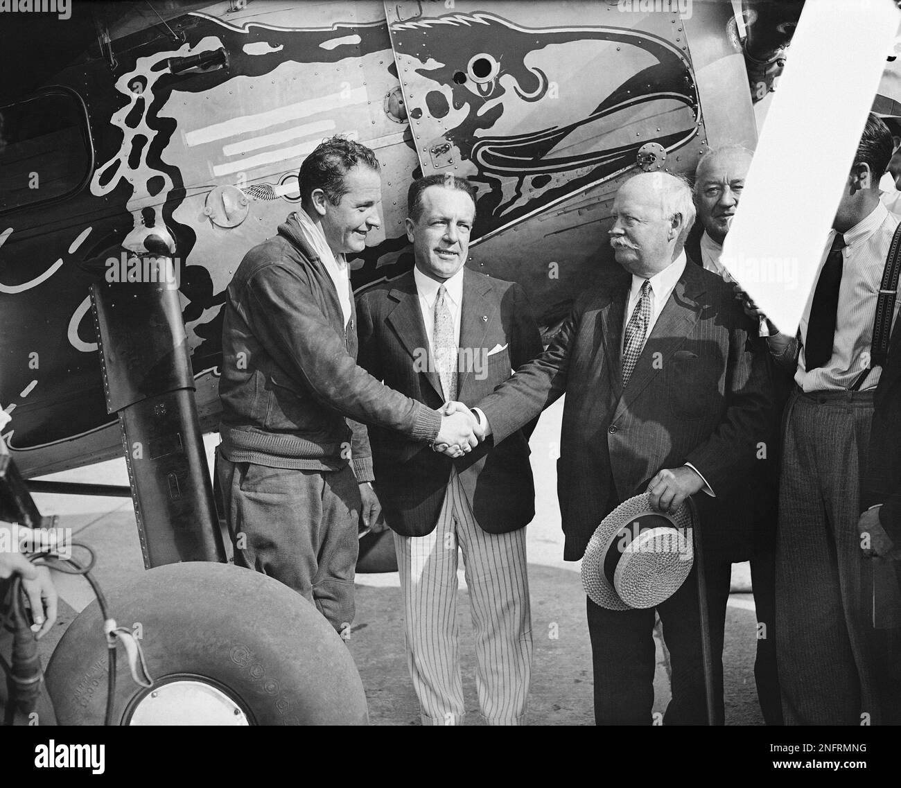 Officials greet James Mattern at Floyd Bennett Field in New York after ...