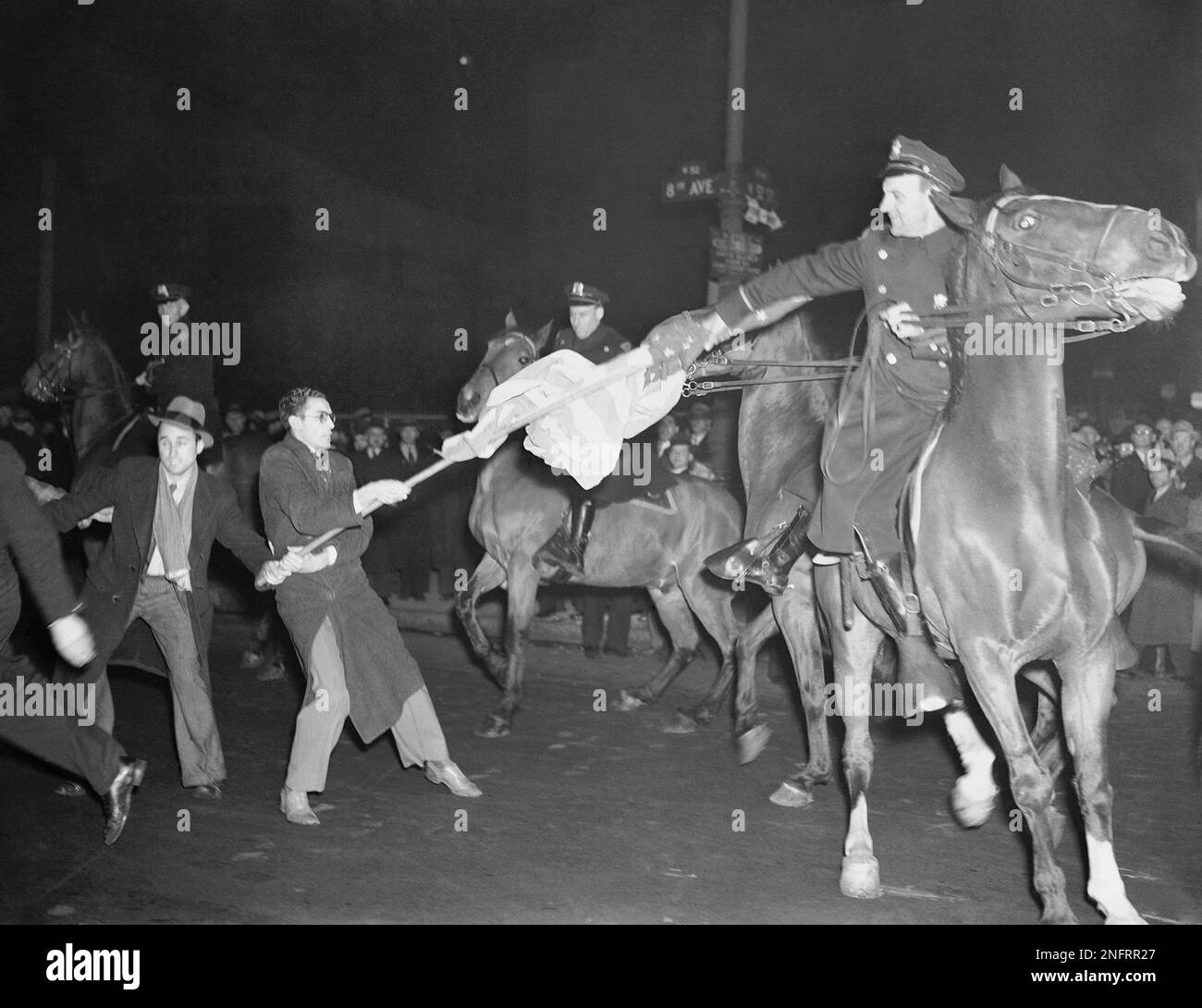 A New York City mounted policeman outside Madison Square Garden at 50th ...