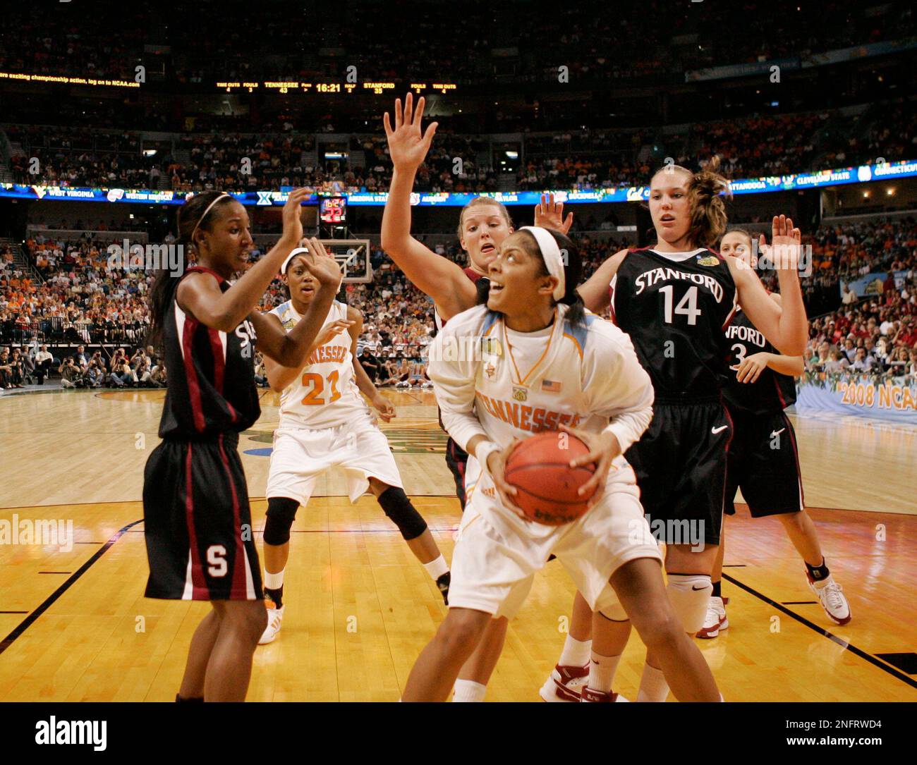 Tennessee's Candace Parker looks to shoot against Stanford's Candice ...