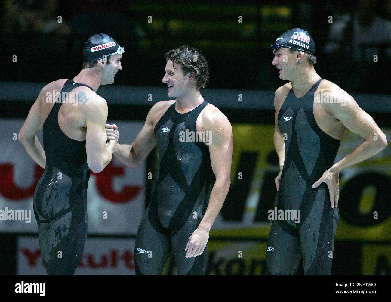 United States teammates from left: Bryan Lundquist, Ryan Lochte and ...