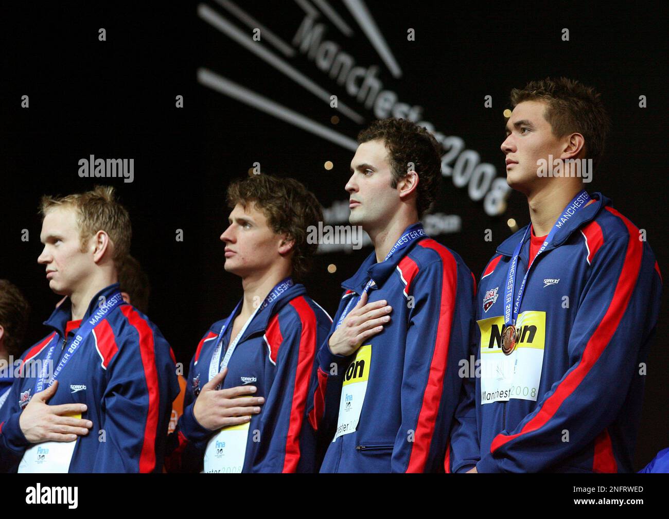 United States teammates from left: Doug van Wie, Ryan Lochte, Bryan ...