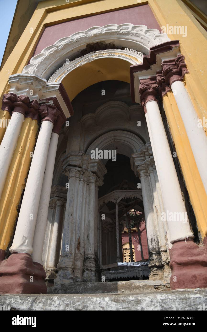 Octagonal Rasmancha with nine spires and narrow pillars. Biswas estate ...