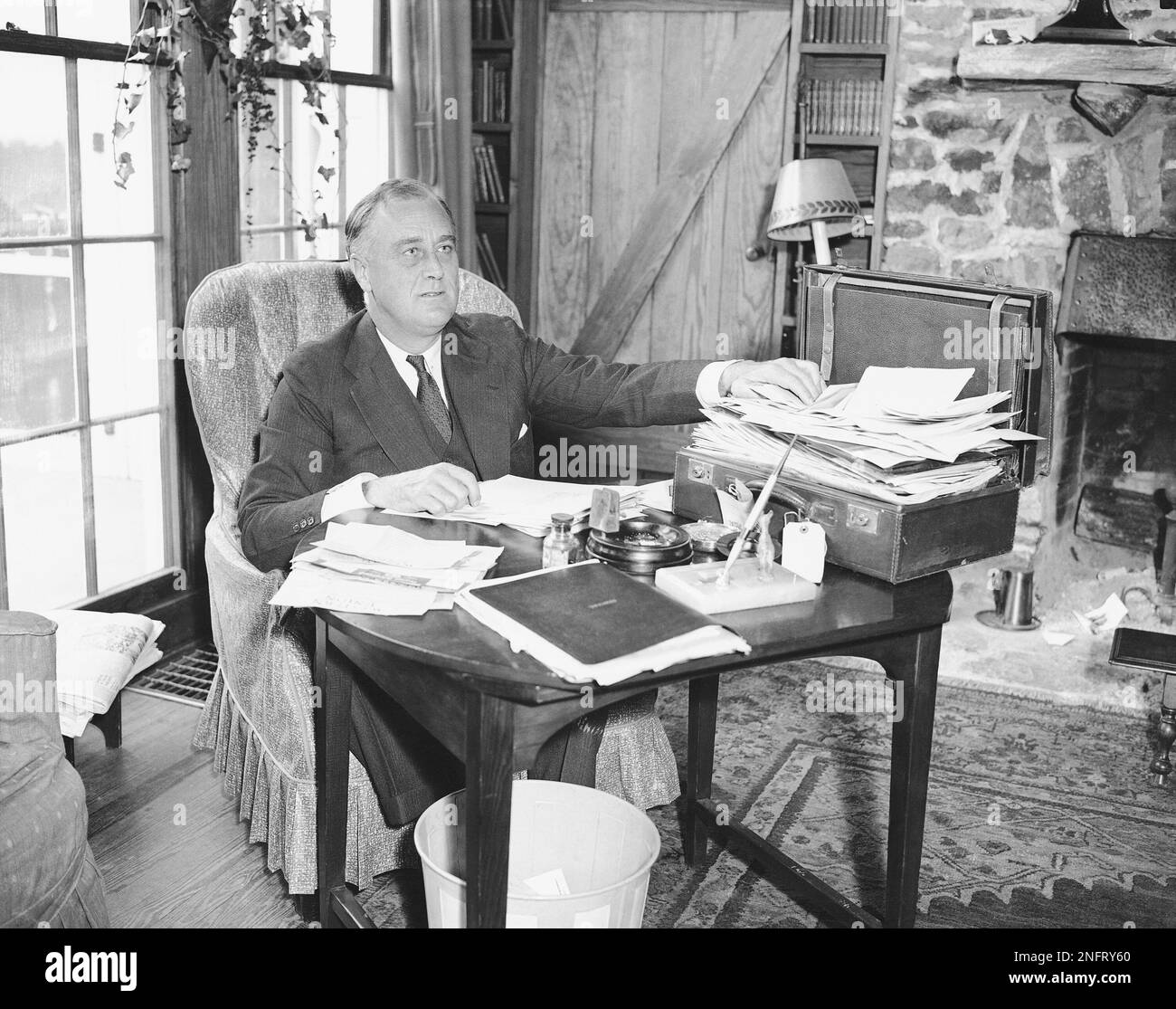 Governor Franklin D. Roosevelt is shown at his desk in Warm Springs, Ga ...