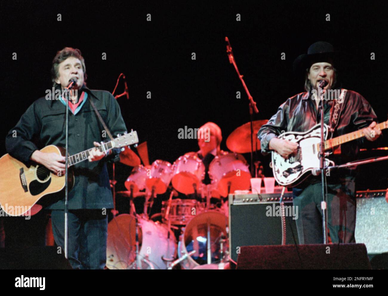 Singer Country and Western Johnny Cash, left, and Waylon Jennings ...