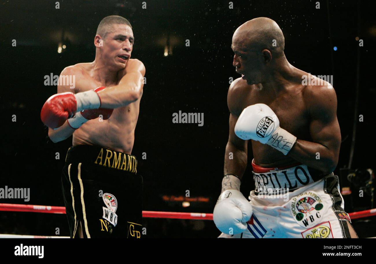 Jose Armando Santa Cruz, left, swings at Joel Casamayor during the ...