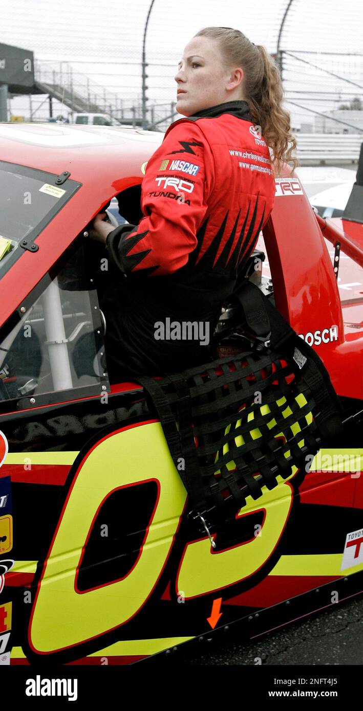 Driver Chrissy Wallace climbs out of her truck after driving her ...