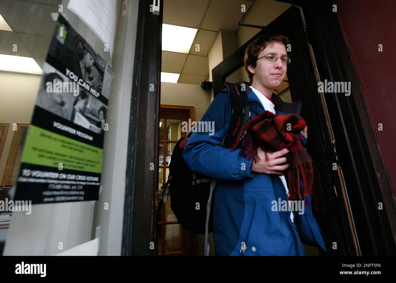 Volunteer Eva Feldman leaves after her shift at the National Runaway ...