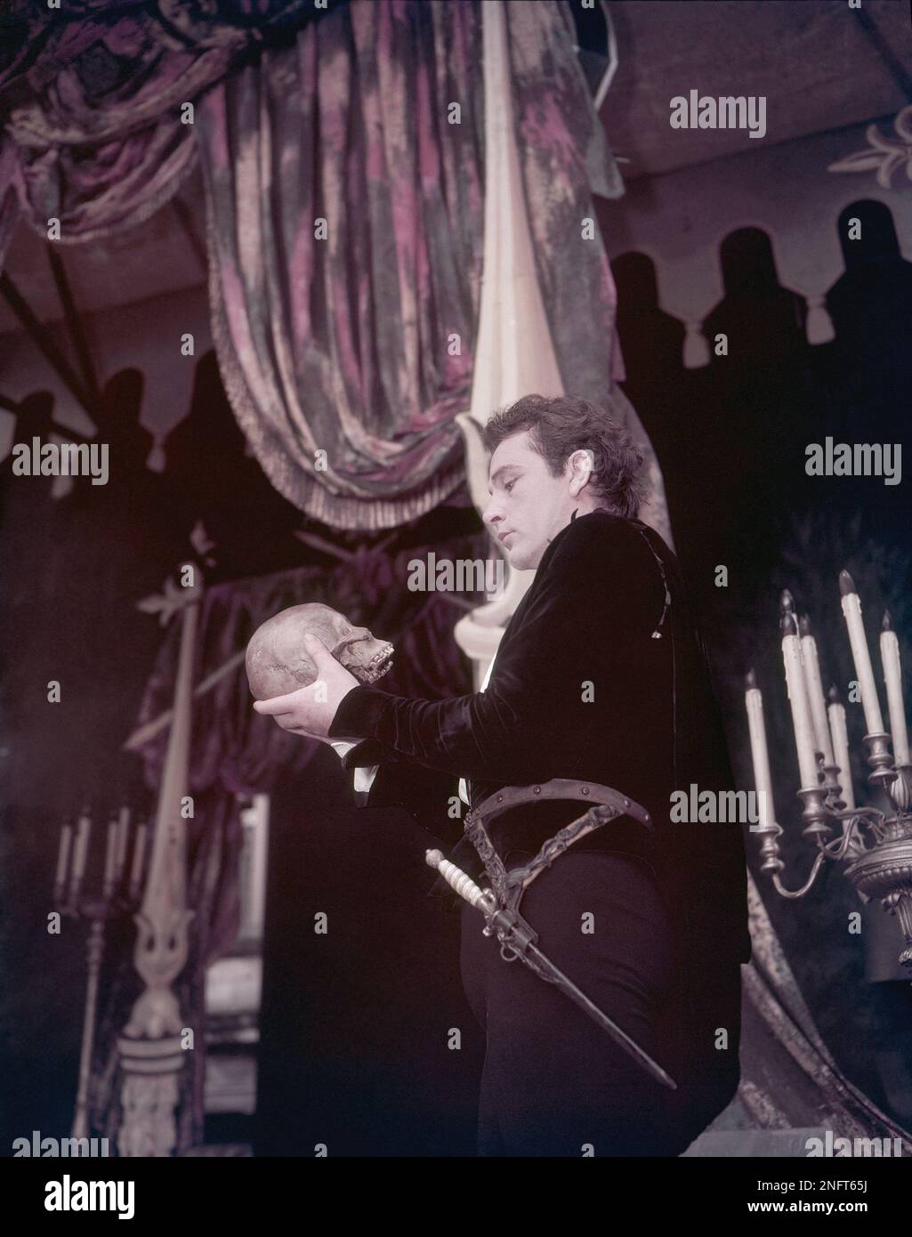 Actor Richard Burton in "Hamlet" in the classic scene with Yorrick's ...