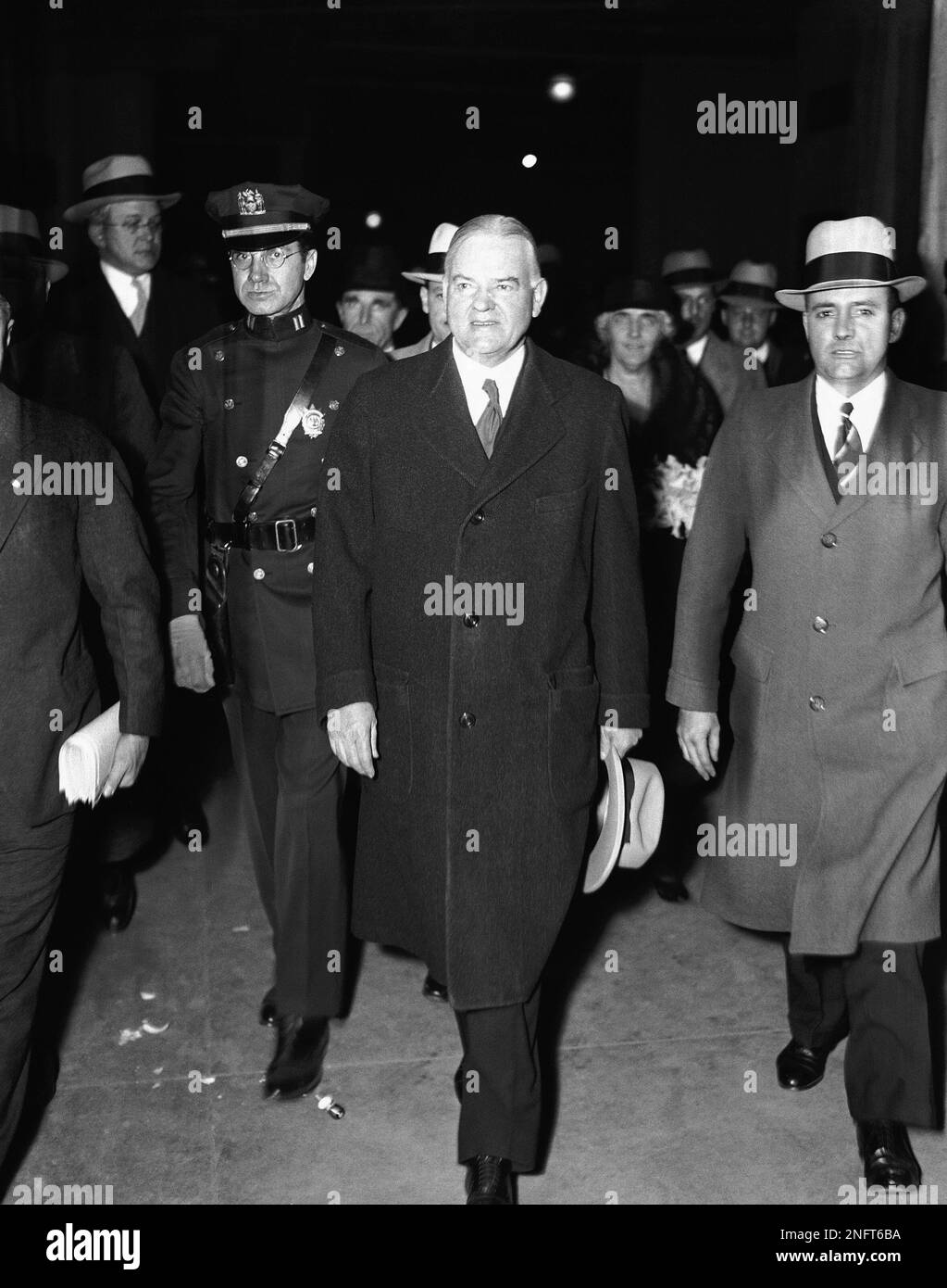 Pres. Herbert Hoover is shown leaving Madison Square Garden, Oct. 31 ...