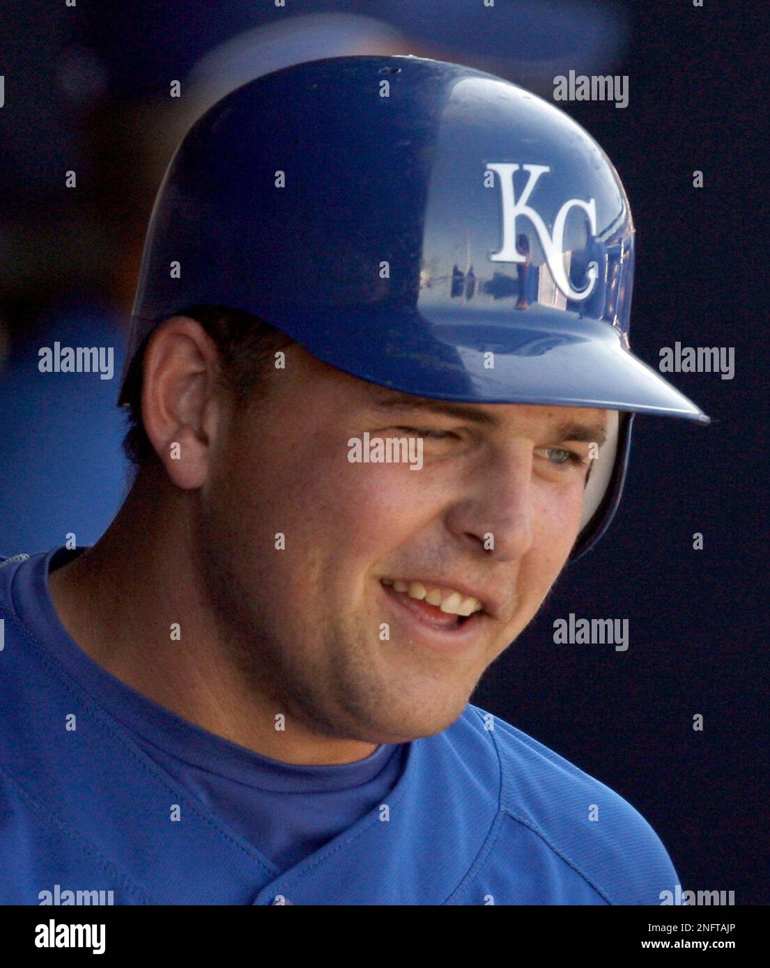 Kansas City Royals first baseman Billy Butler smiles in the dugout ...