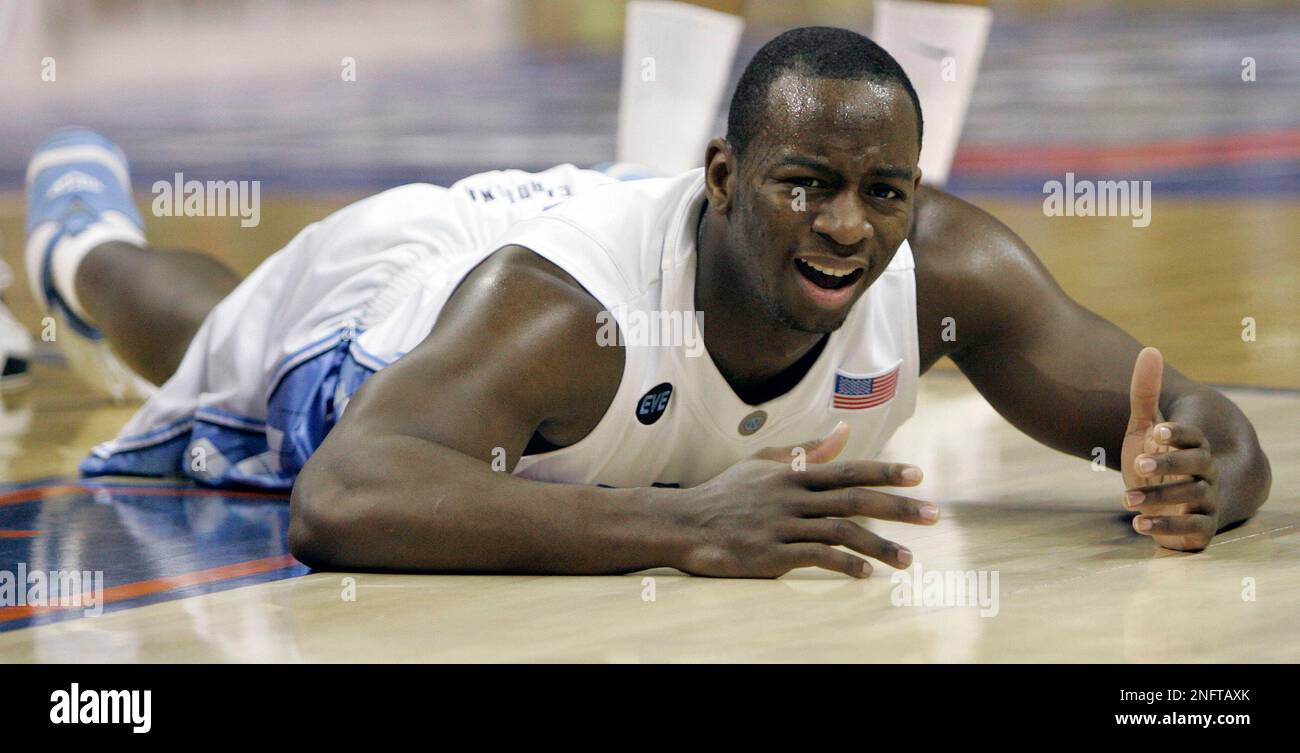 North Carolina's Marcus Ginyard looks up from the floor during his game ...