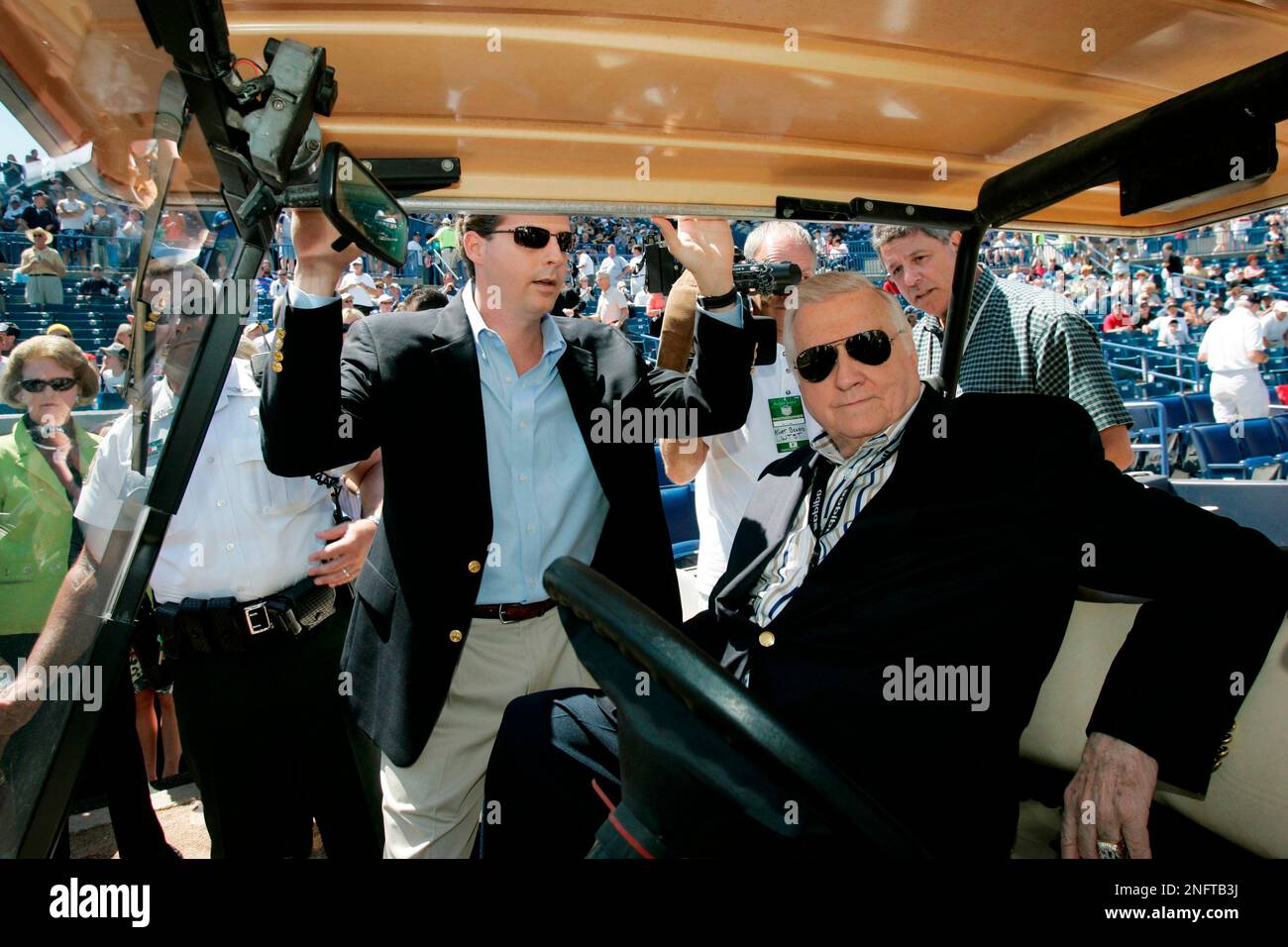 Hal Steinbrenner, center, talks to his father, New York Yankees ...