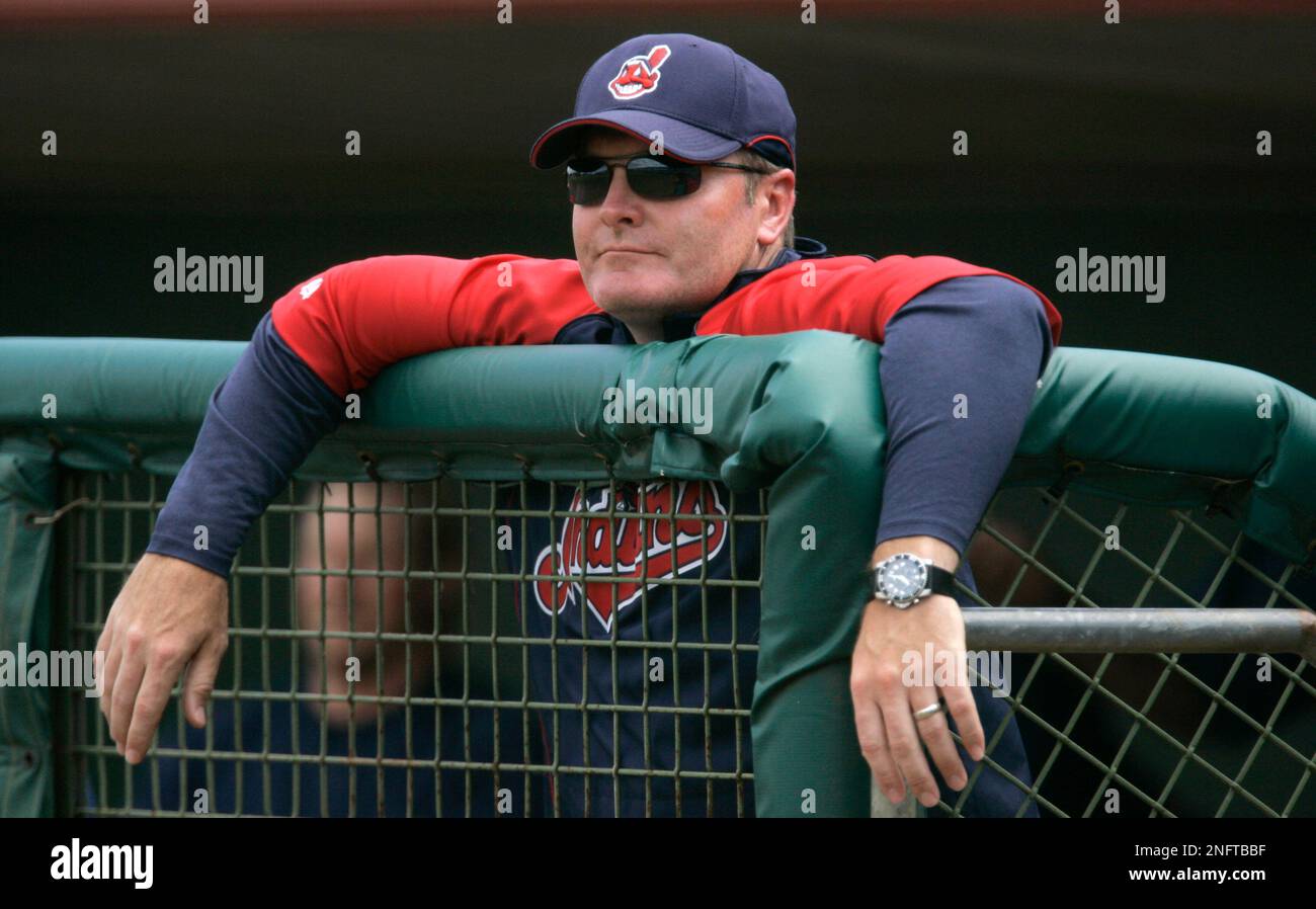 Cleveland Indians manager Eric Wedge watches the Indians play the ...